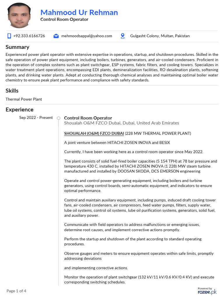 Rozee CV 1182999 Mahmood Rehman | PDF