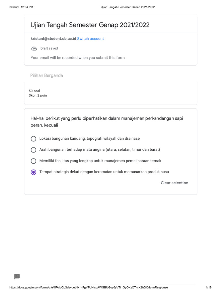 Ujian Tengah Semester Genap 2021 - 2022-1 | PDF