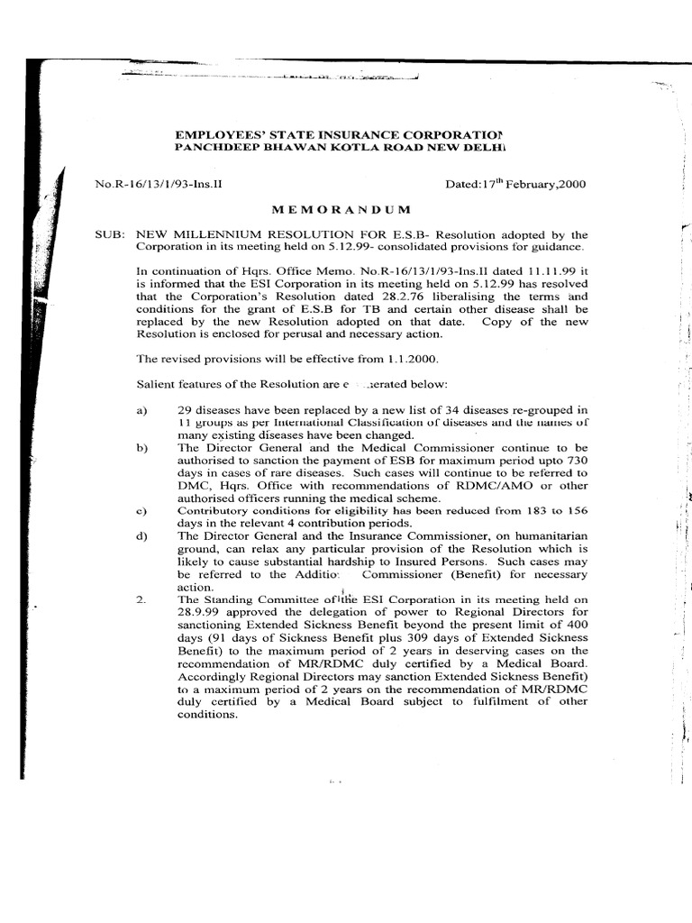 ESIC ACT - Ex - SB 34 Diseases | PDF