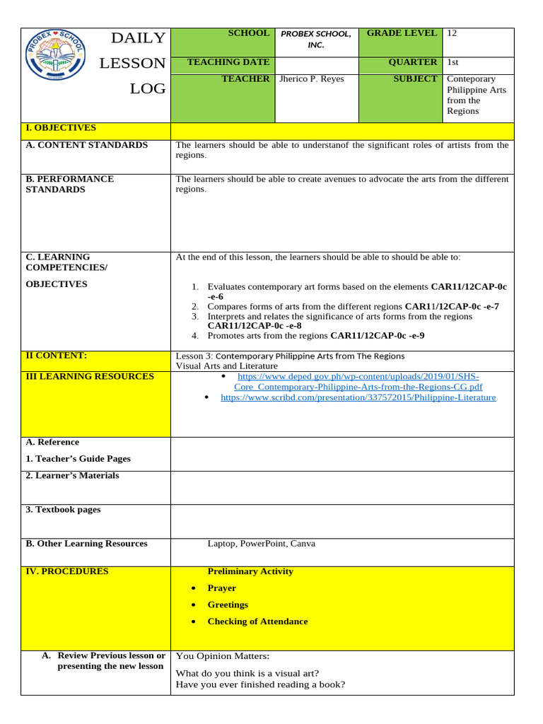 CPAR-WEEK - Visual Arts and Literature | PDF