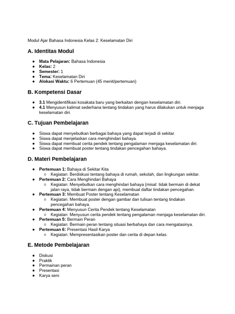 Modul Ajar Bahasa Indonesia Kelas 2 Bab 3 Keselam... | PDF