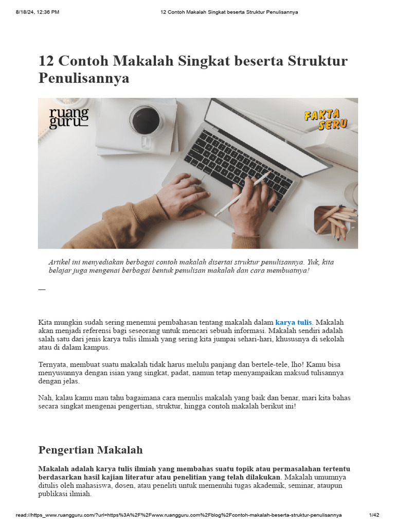 12 Contoh Makalah Singkat Beserta Struktur Penulisannya | PDF