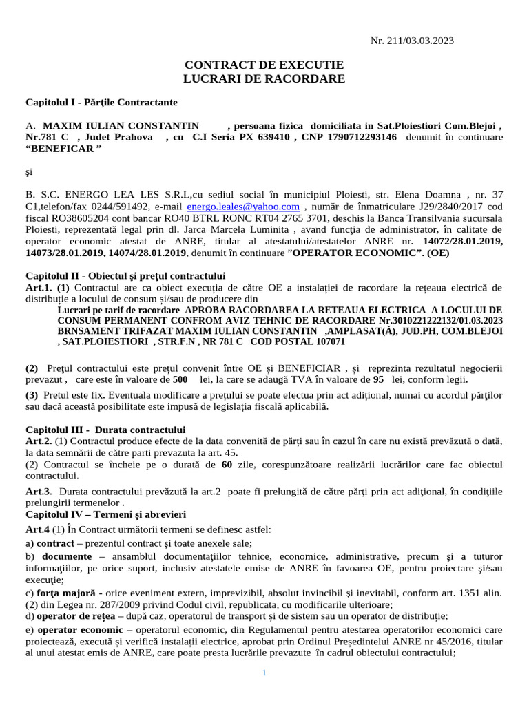 Contract de Executie Lucrari de Racordare DTAC | PDF