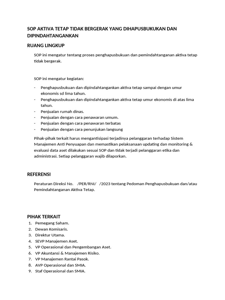 Draft SOP Aset Yang Dihapus Bukunan Dan Dipindahtangankan - 31 Okt - R | PDF