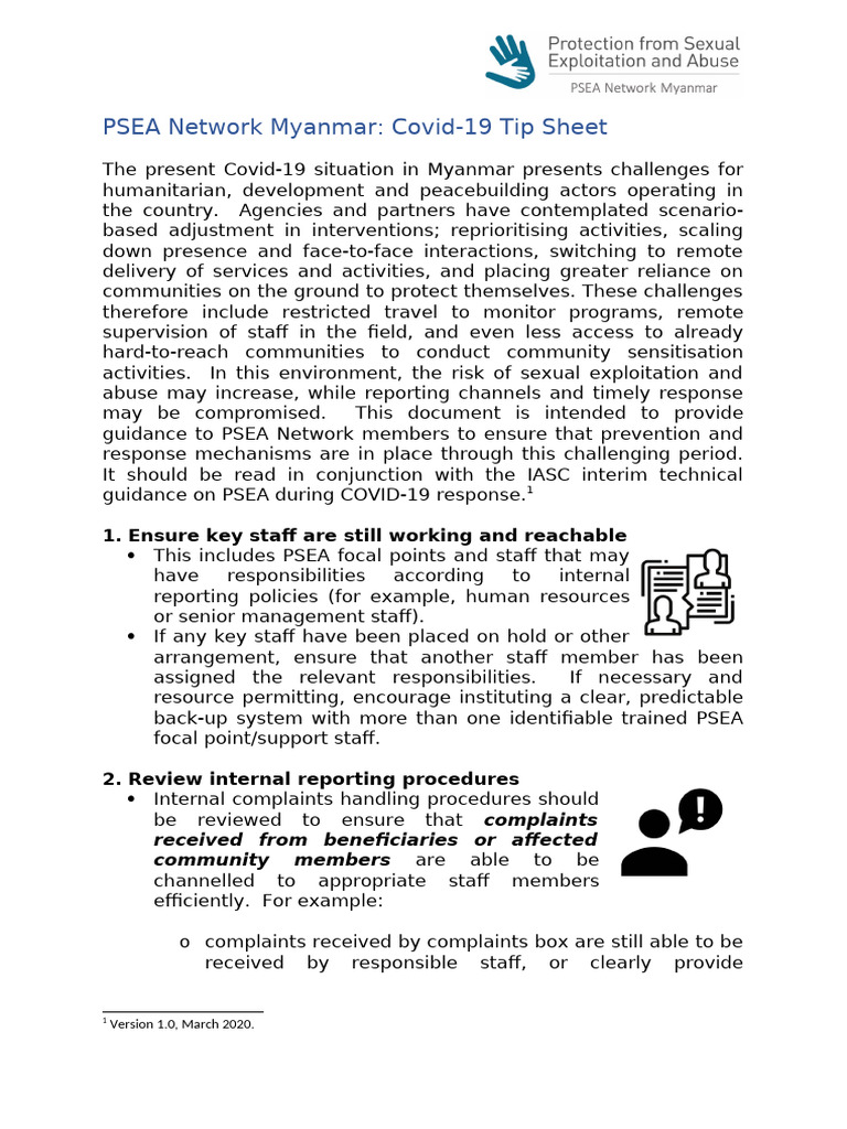 FormattedV3 PSEA COVID Tip Sheet Short Final | PDF | Business