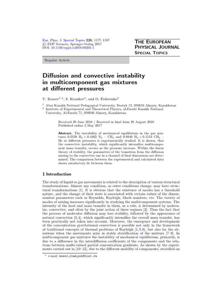 Diffusion and Convective Instability in Multicomponent Gas Mixtures at ...