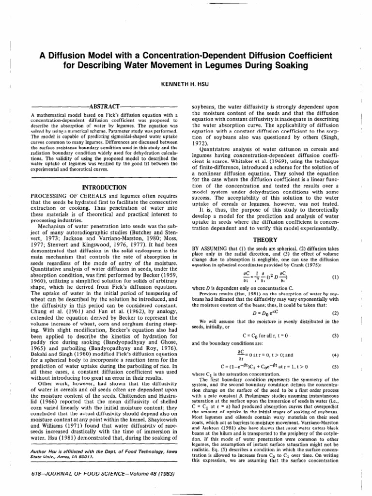 A Diffusion Model With A Concentration-Dependent Diffusion Coefficient | PDF