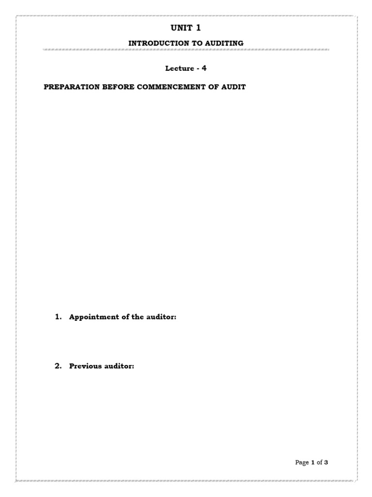 Unit 1 - Lecture 4 - Commencement of Audit | PDF