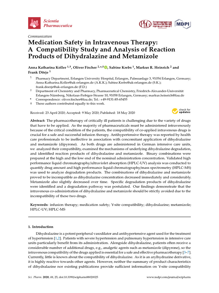 Medication Safety in Intravenous Therapy: A Compatibility Study and ...