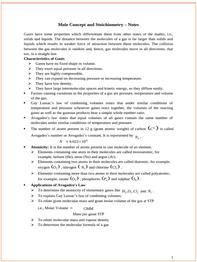 ICSE Class 10 Chemistry Chapter 5 - Mole Concept and Stoichiometry ...