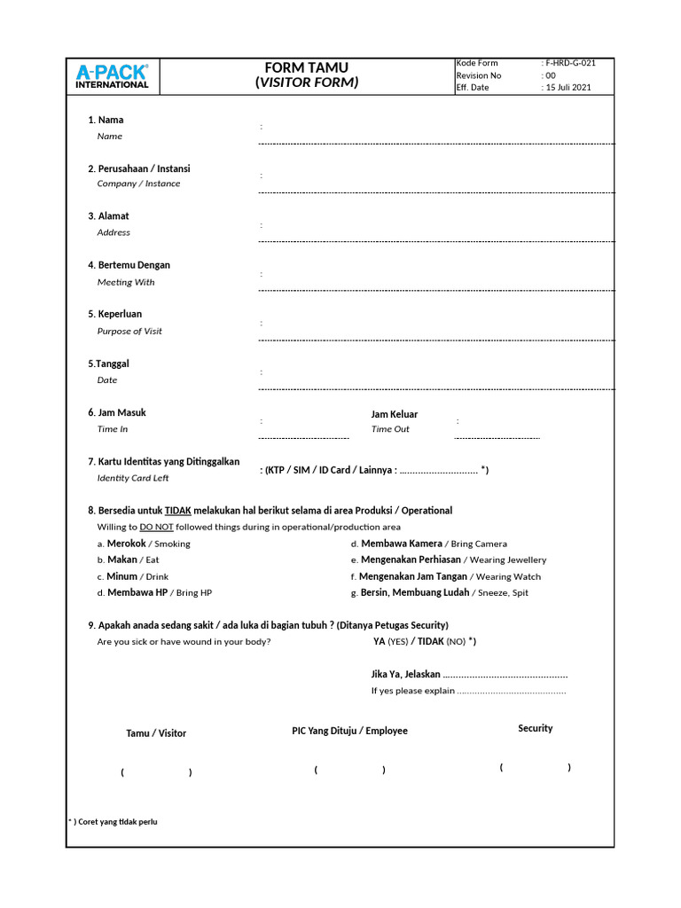 F-HRD-G-021 Form Tamu | PDF