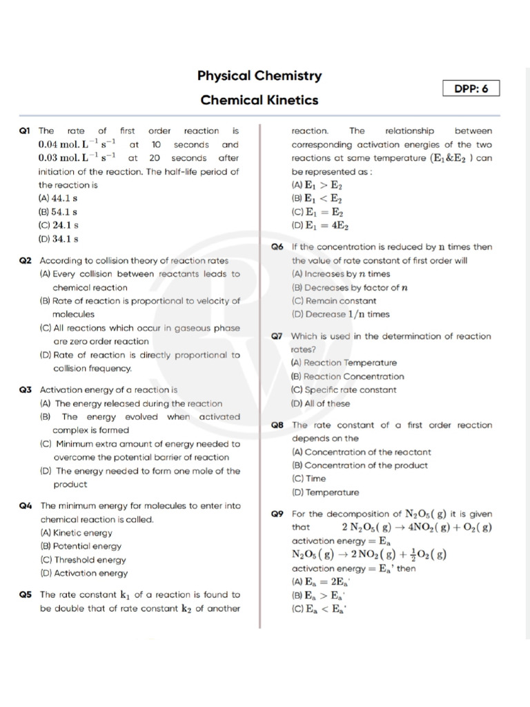 Kinetics Neet DPP 6,7 | PDF