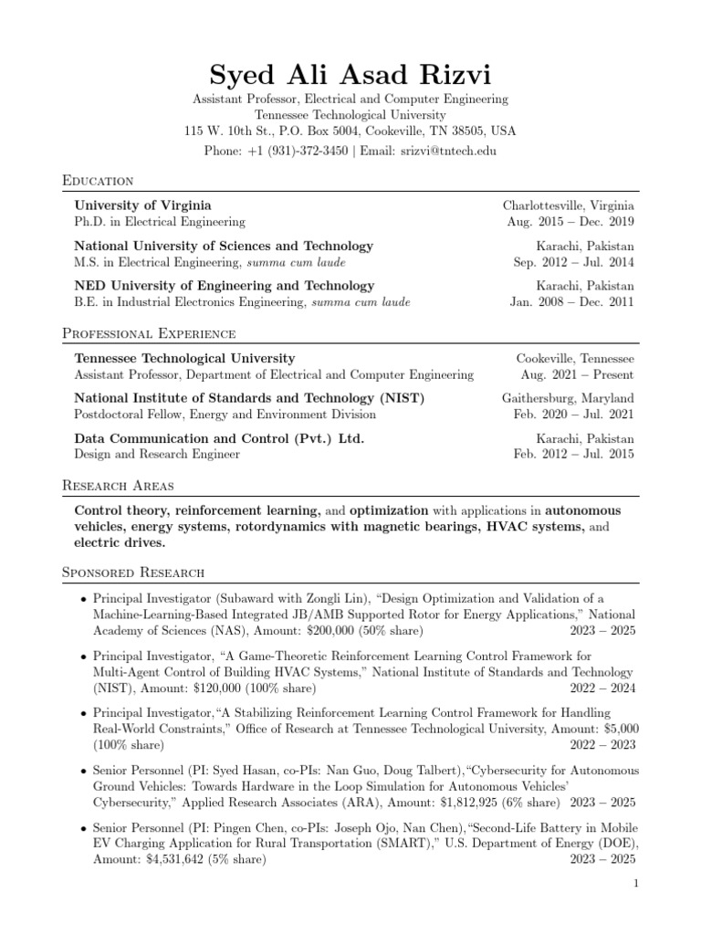 CV Syed Ali Asad Rizvi | PDF | Feedback | Artificial Neural Network