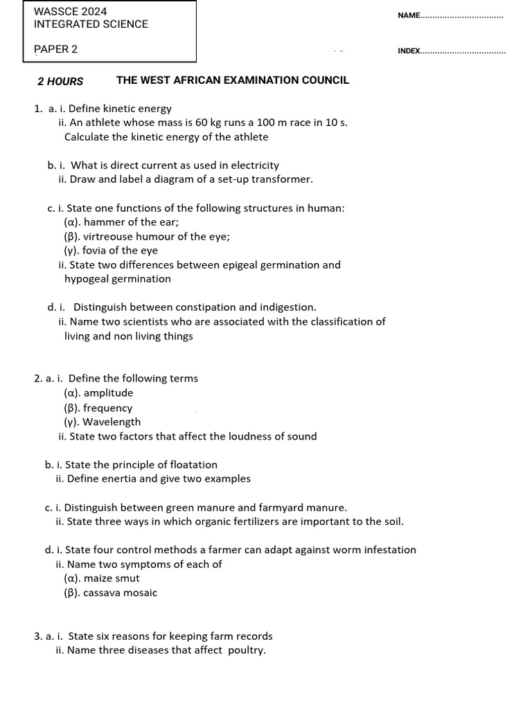 Wassce 2024 Integrated Science by MR Gabriel | PDF