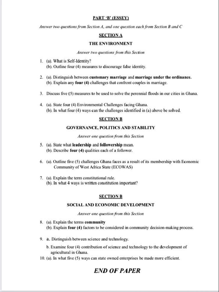 Wassce 2024 Social Studies Try Questions | PDF