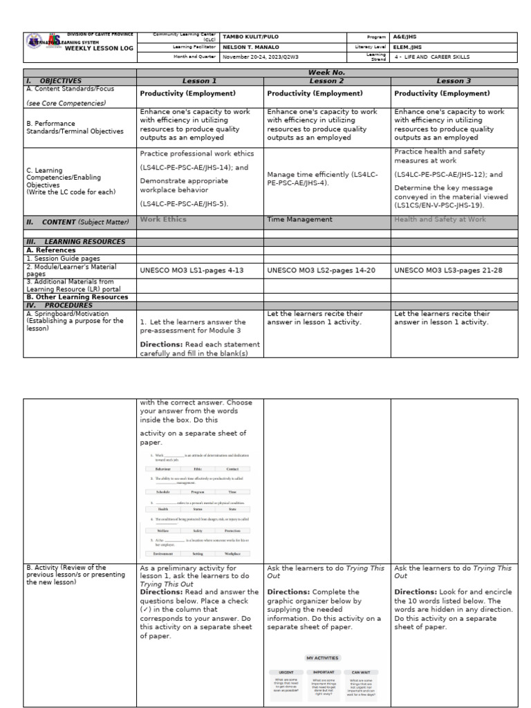 WLL-LS4-MOD3 - (Lesson1-3) Life and Career Skills | PDF