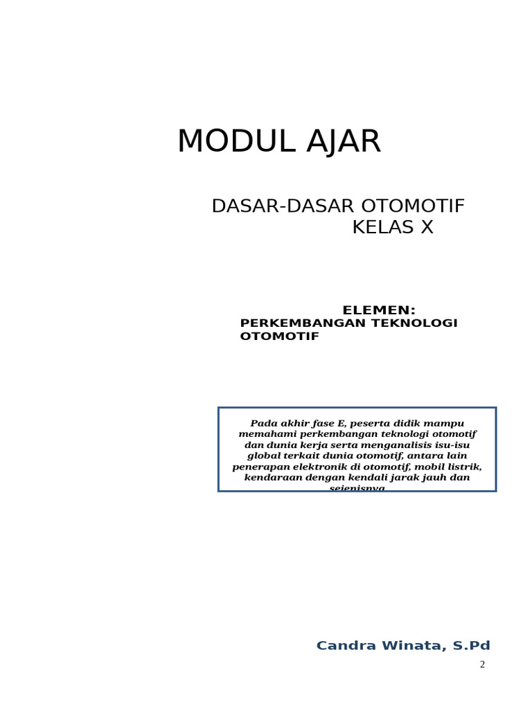 Modul 2 Perkembangan Teknologi Otomotif | PDF