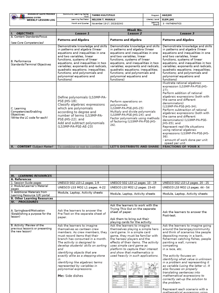 WLL LS3 MOD2 (Lesson1 3) MATHEMATICS | PDF