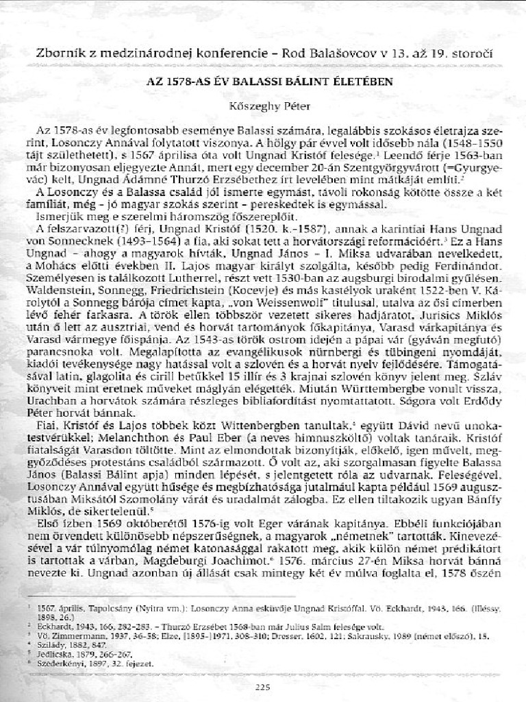 Az 1578 As Ev Balassi Balint Eleteben | PDF
