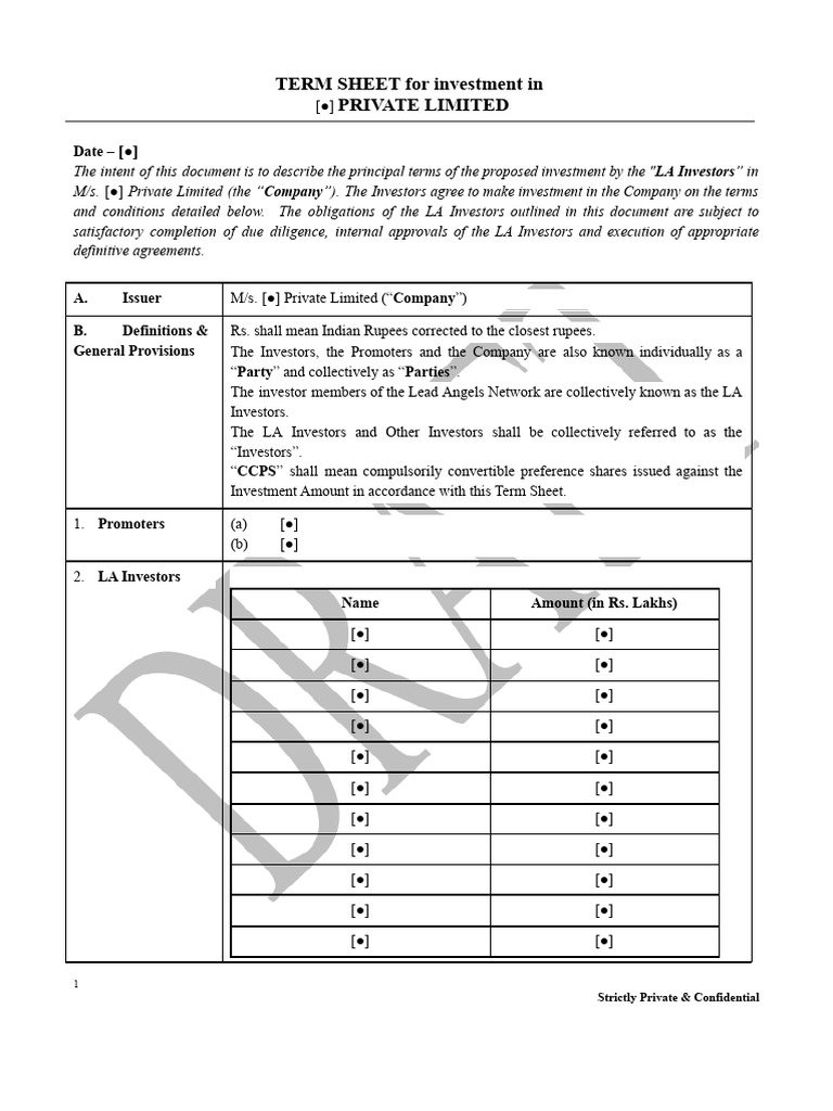 LA Draft Term Sheet | PDF