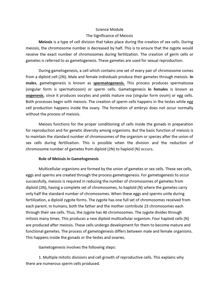 Science Module G8 Meiosis | PDF