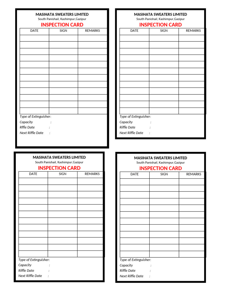 Fire Inspection Card | PDF