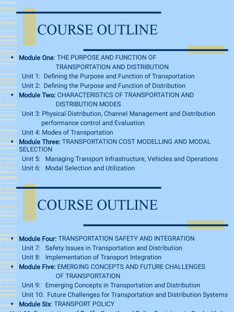 Lecture 1 and 2 Module One Purpose and Function of Transportation and ...