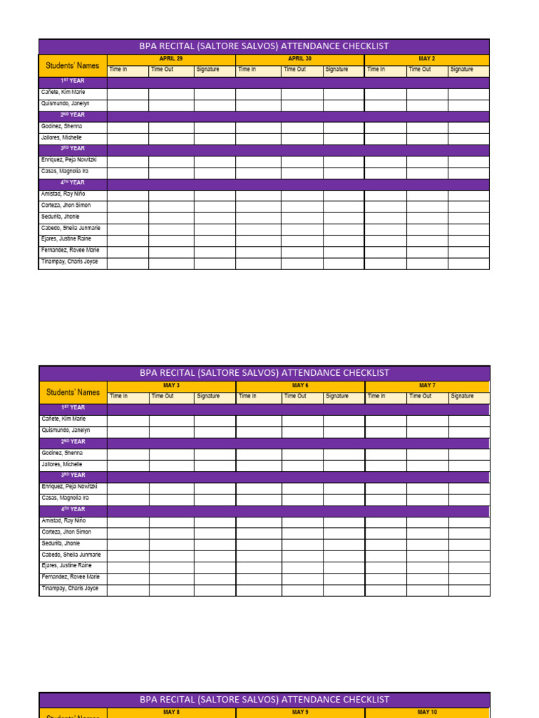 Bpa Recital Attendance Checklist | PDF