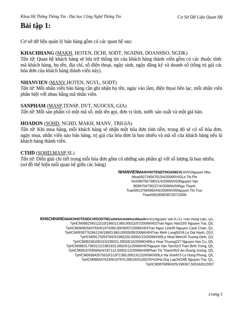 BaiTap THCSDL v2023 | PDF