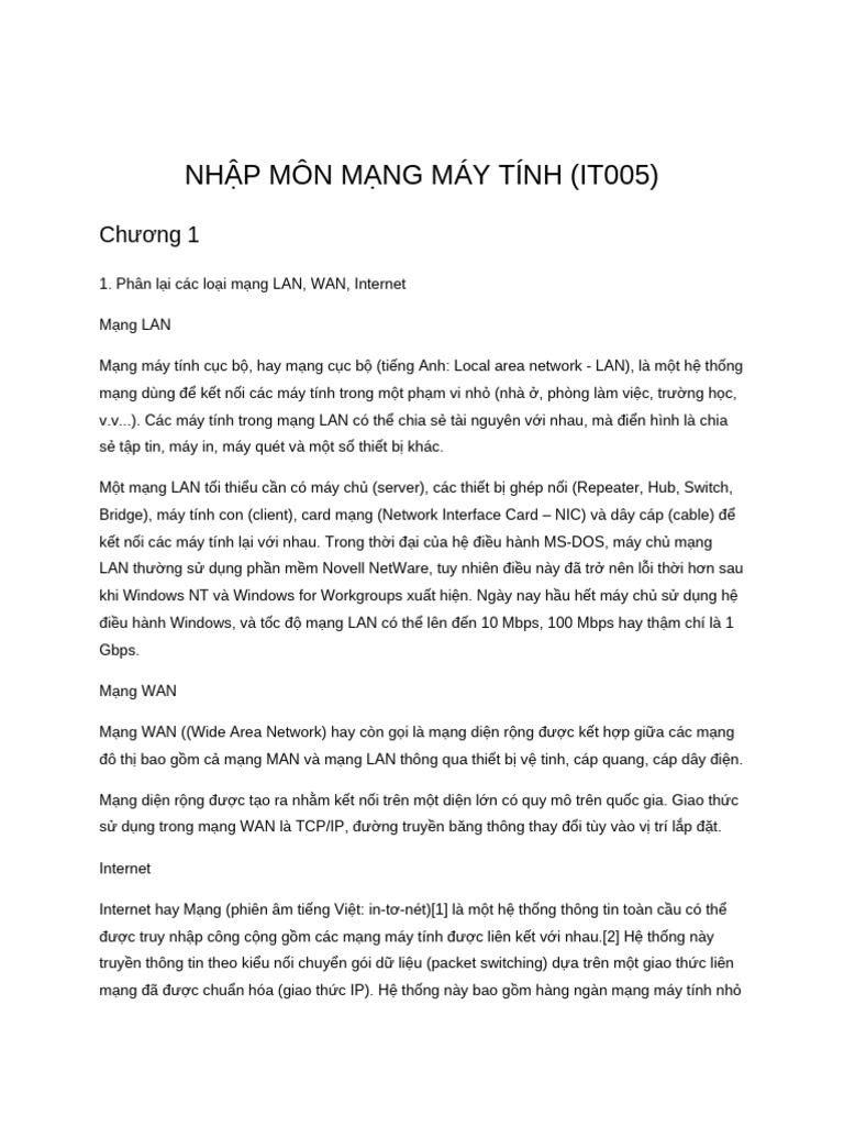 NỘI DUNG ÔN TẬP- NHẬP MÔN MẠNG MÁY TÍNH (IT005) | PDF