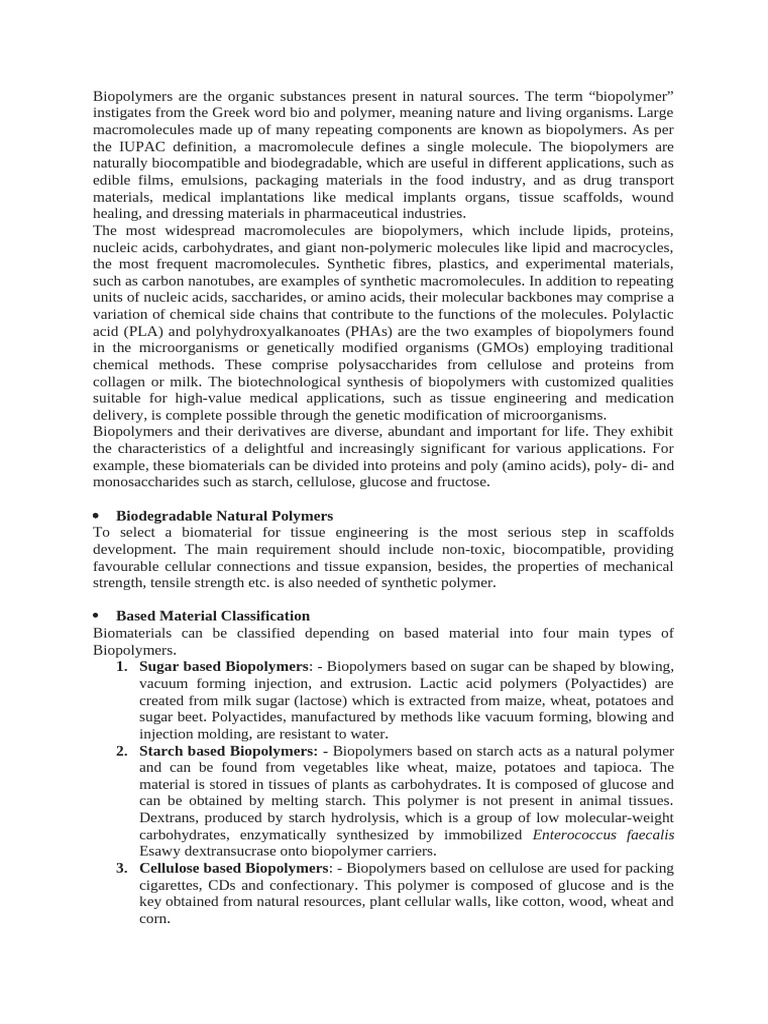 Biopolymers Introduction | PDF