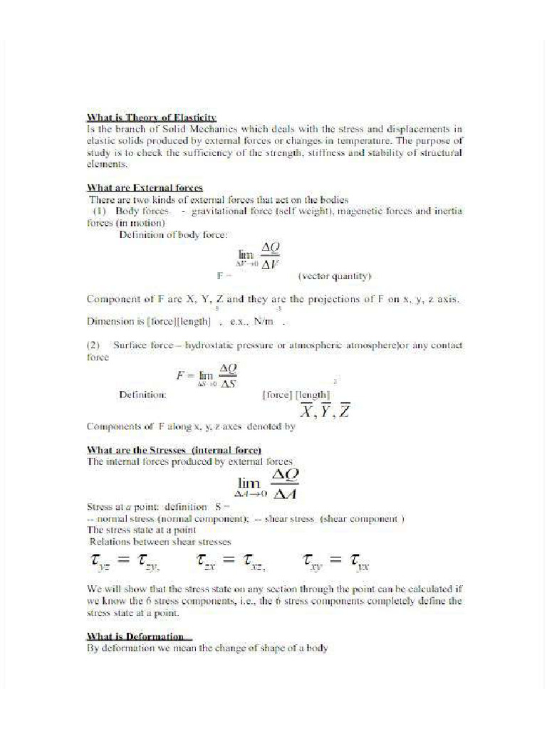 ST5103 Theory of Elasticity Plasticity Important NOTS | PDF