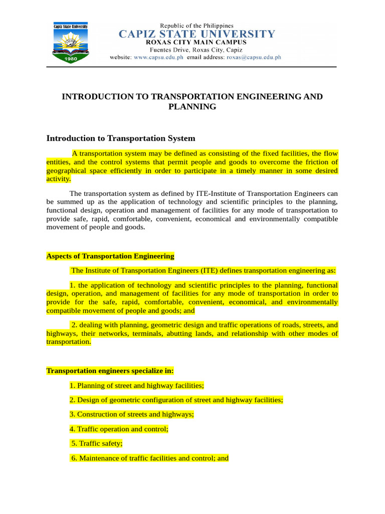 Introduction To Transportation Engineering and Planning | PDF | Transport | Transportation ...