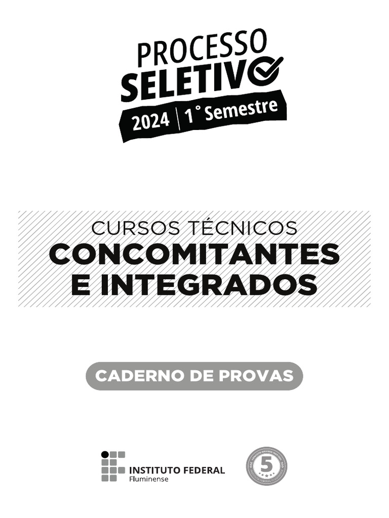 Prova Mais Recente) Prova Objetiva para Ingresso Nos Cursos Técnicos Integrados Ao Ensino Médio ...