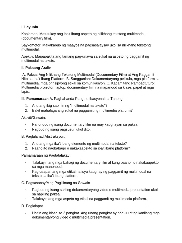 Ang Nilikhang Tekstong Multimodal (Documentary Film) at Ang Paggamit ...