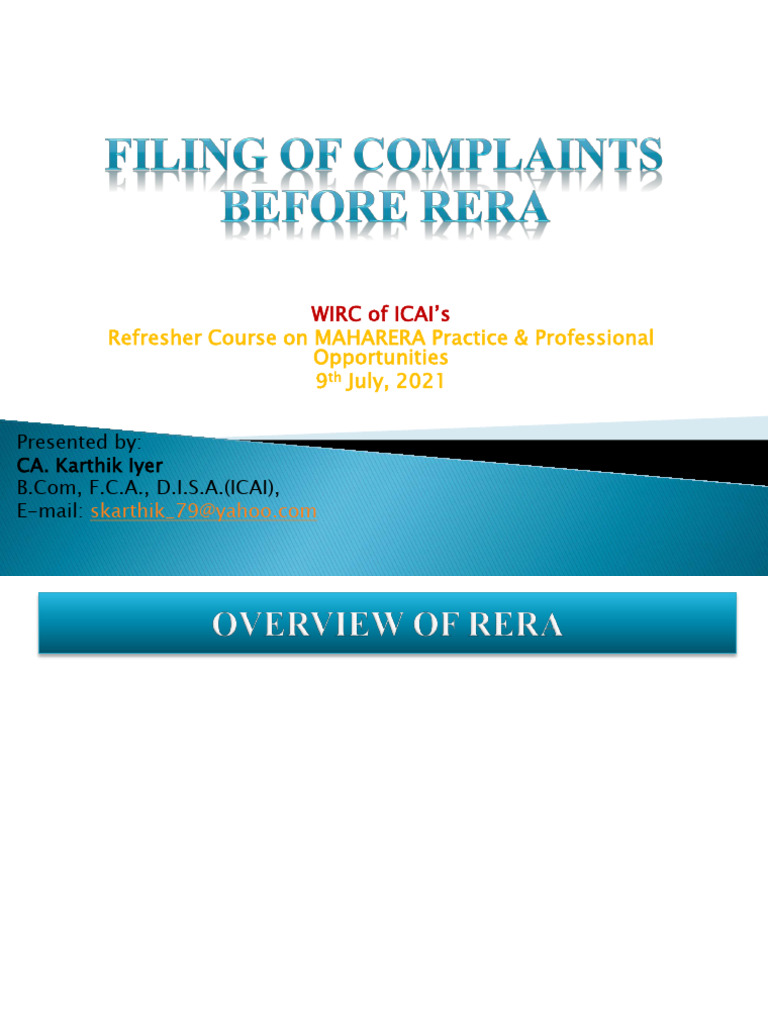 Filing Complaint Under RERA Few Case Laws KI | PDF | Complaint | Common Law