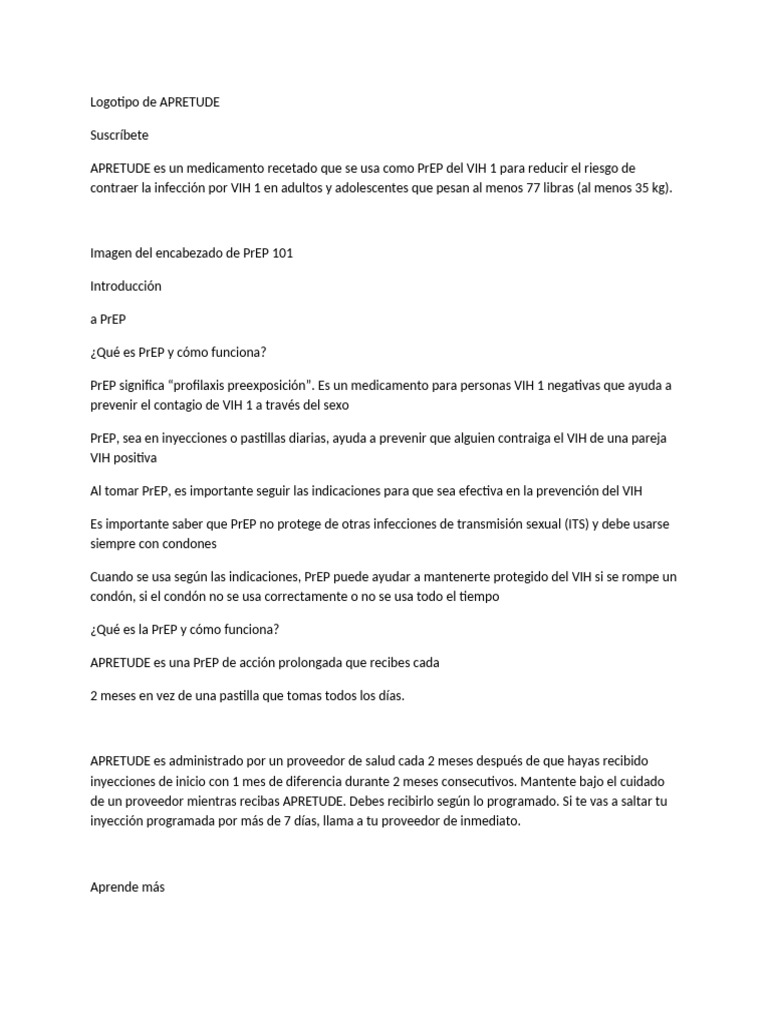 Guía de PrEP: APRETUDE para VIH | PDF | VIH | Relaciones personales ...