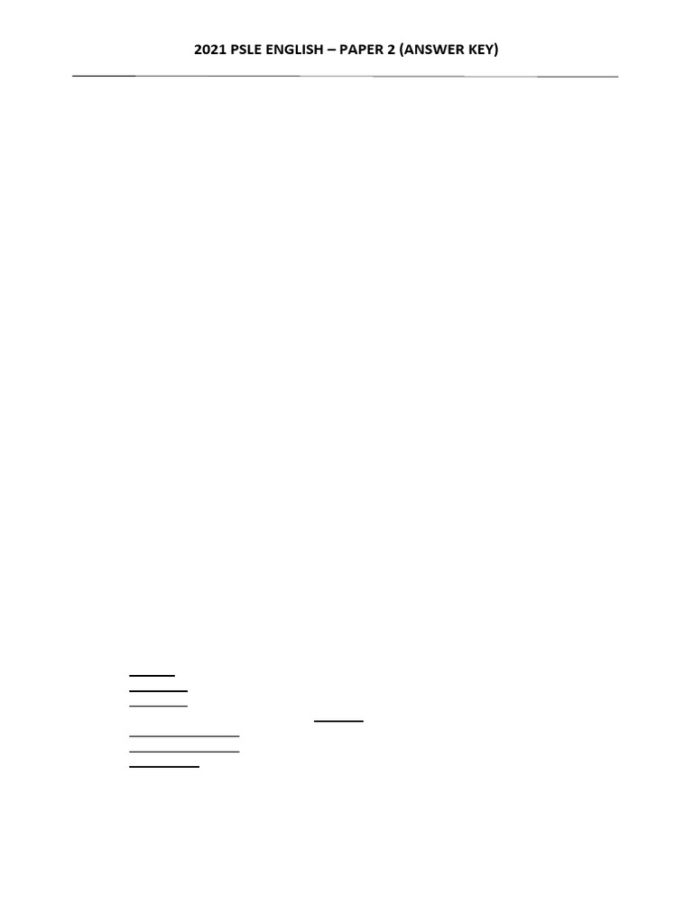 ERC 2021 PSLE Standard English Paper 2 Answer Key | PDF
