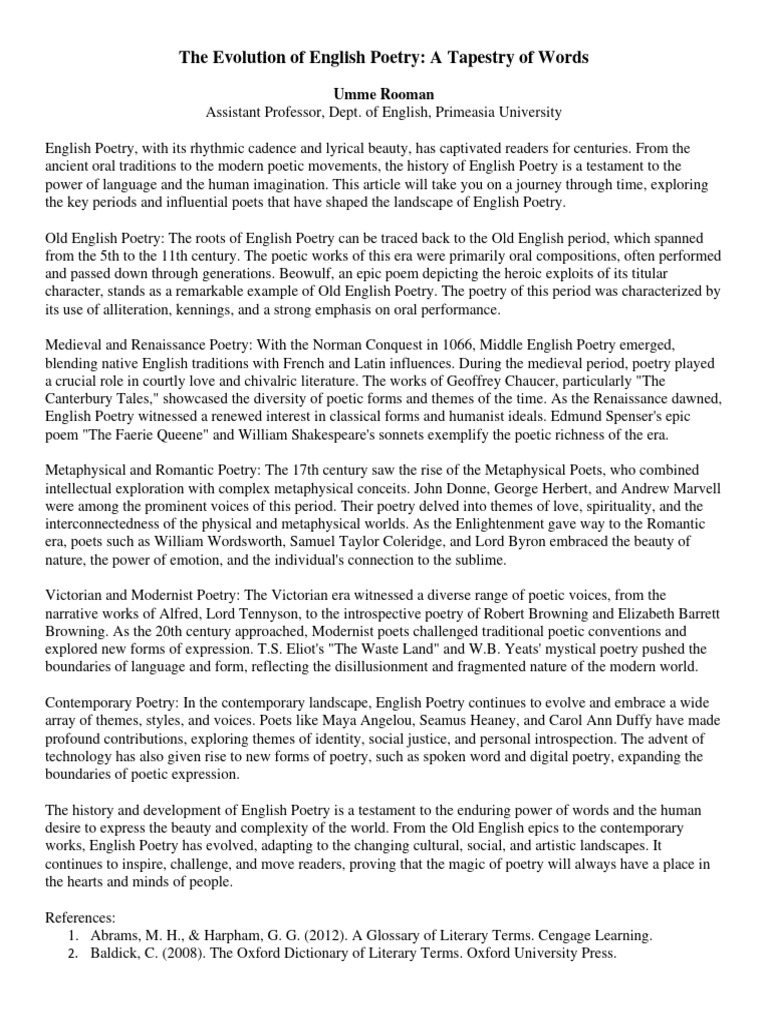 The Evolution of English Poetry A Tapest | PDF