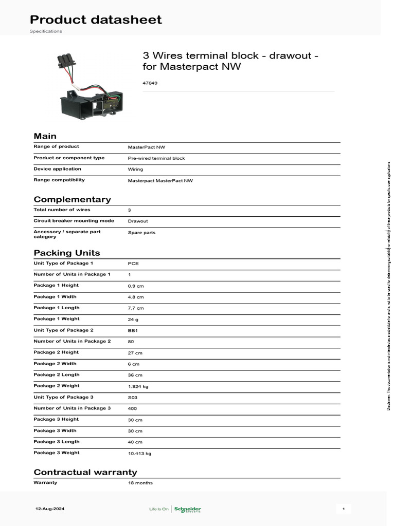 Schneider Electric Terminal Block 47849 | PDF