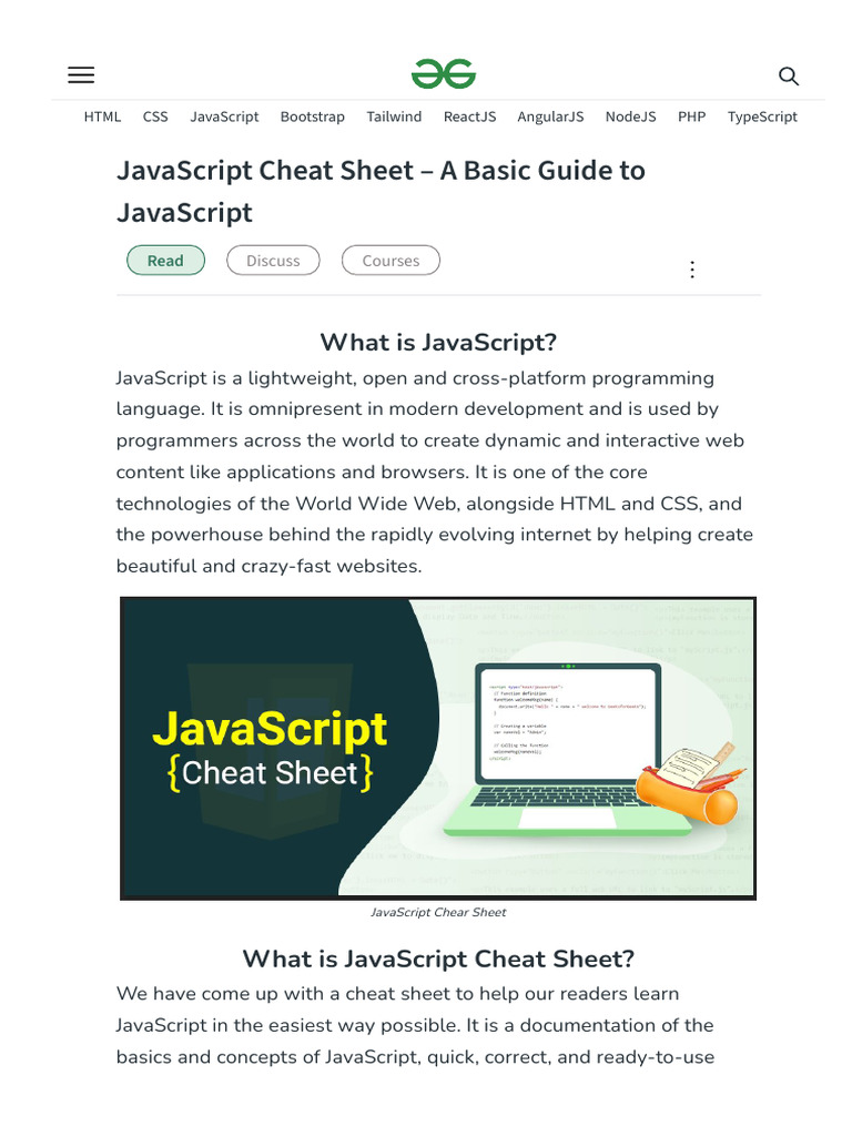 Geeksforgeeks Org Javascript Cheat Sheet A Basic Guide To Javascript Ref Lb Pdf