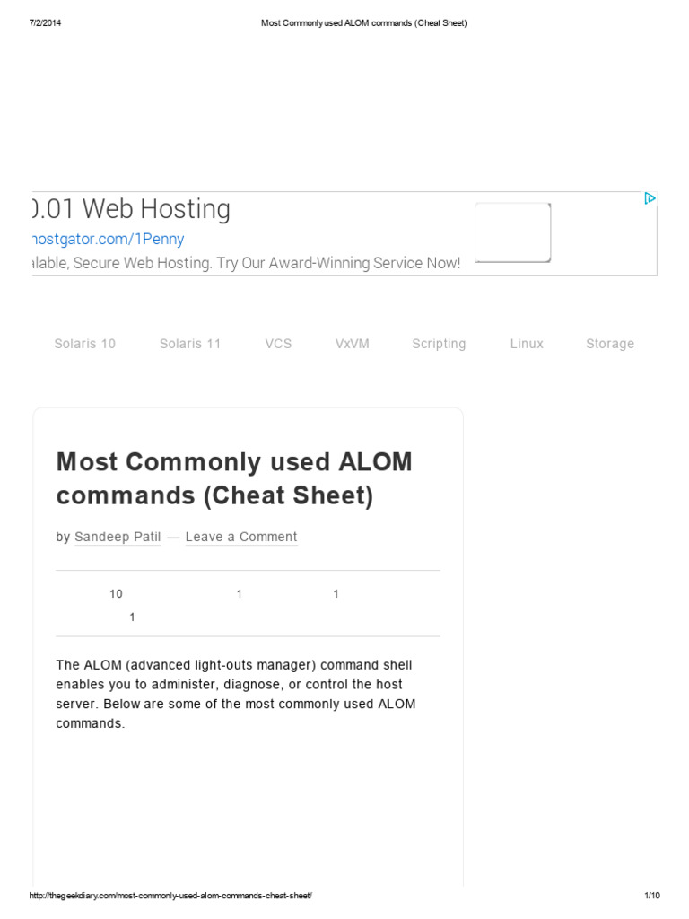 Most Commonly Used ALOM Commands (Cheat Sheet) | PDF