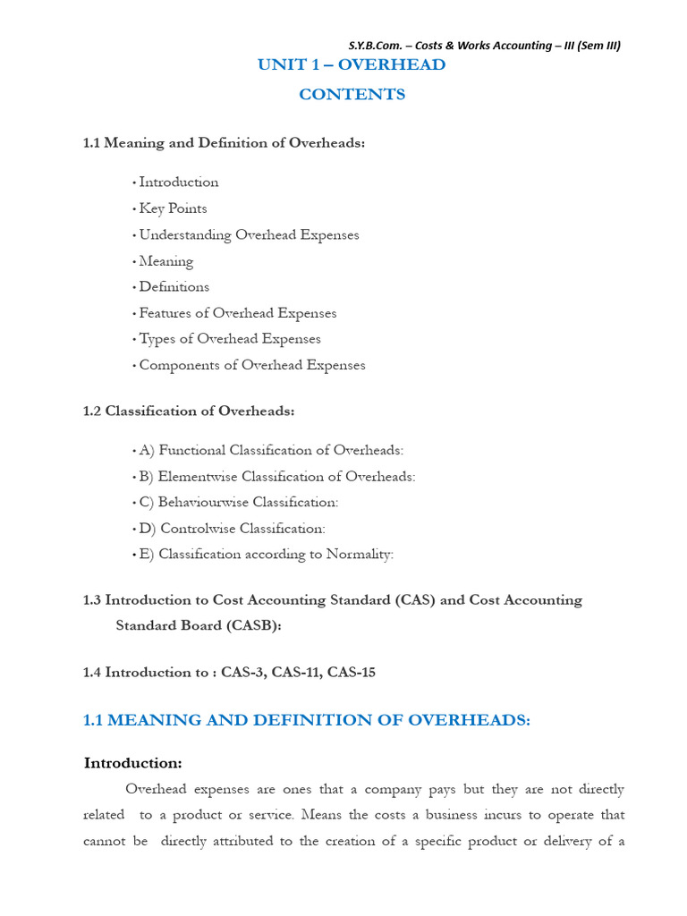 Unit 1 - Overheads | PDF
