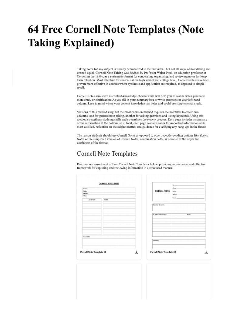 Cornell Notes Templates | PDF