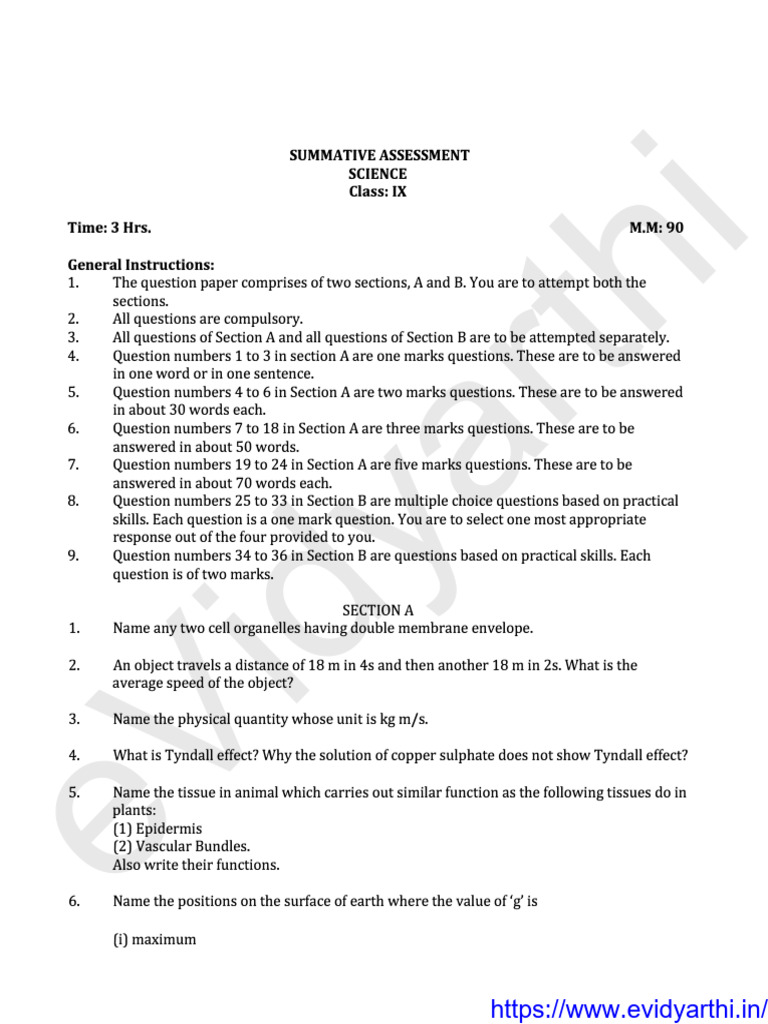 Cbse Class 9 Previous Year Science Maths 2017 | PDF | Force | Mixture