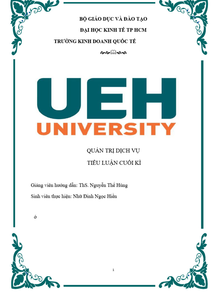 TIỂU LUẬN CUỐI KÌ - NHỮ ĐINH NGỌC HIỀN - 35221020698 - QTDV | PDF