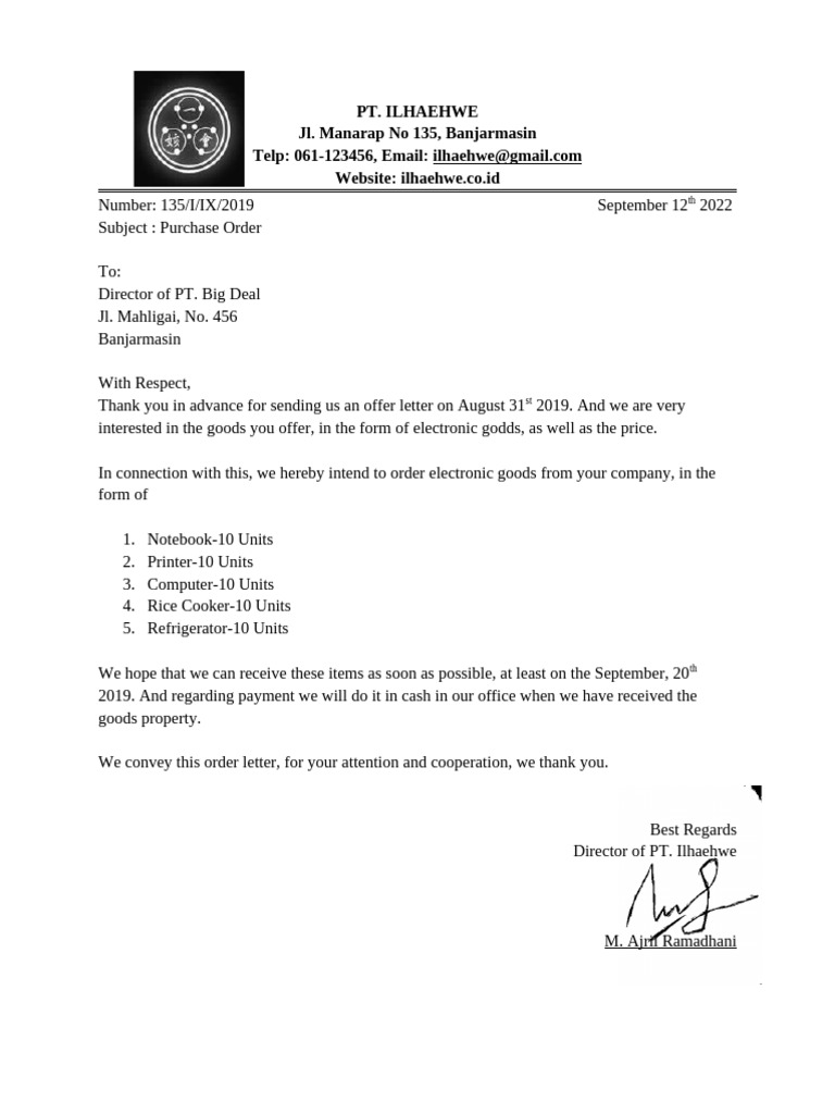 Contoh Surat Purchase Order | PDF