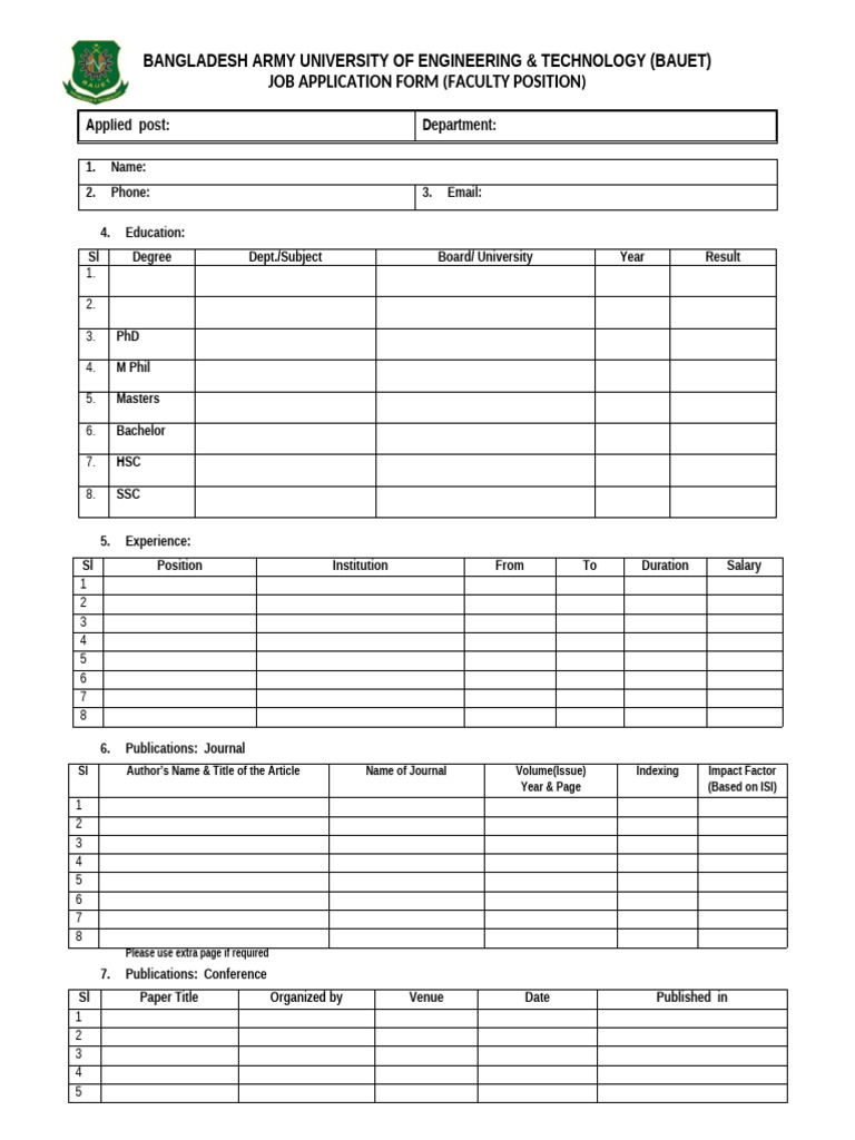 Job Application Form (Faculty Position) 2023 | PDF