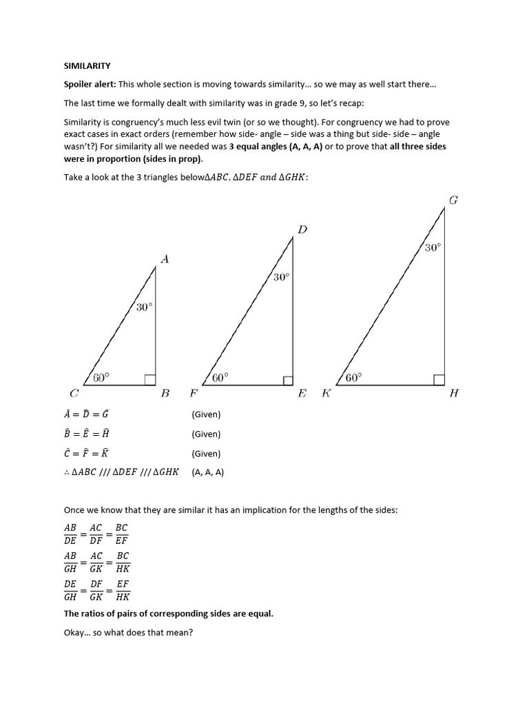 SIMILARITY Recap and Proportions | PDF