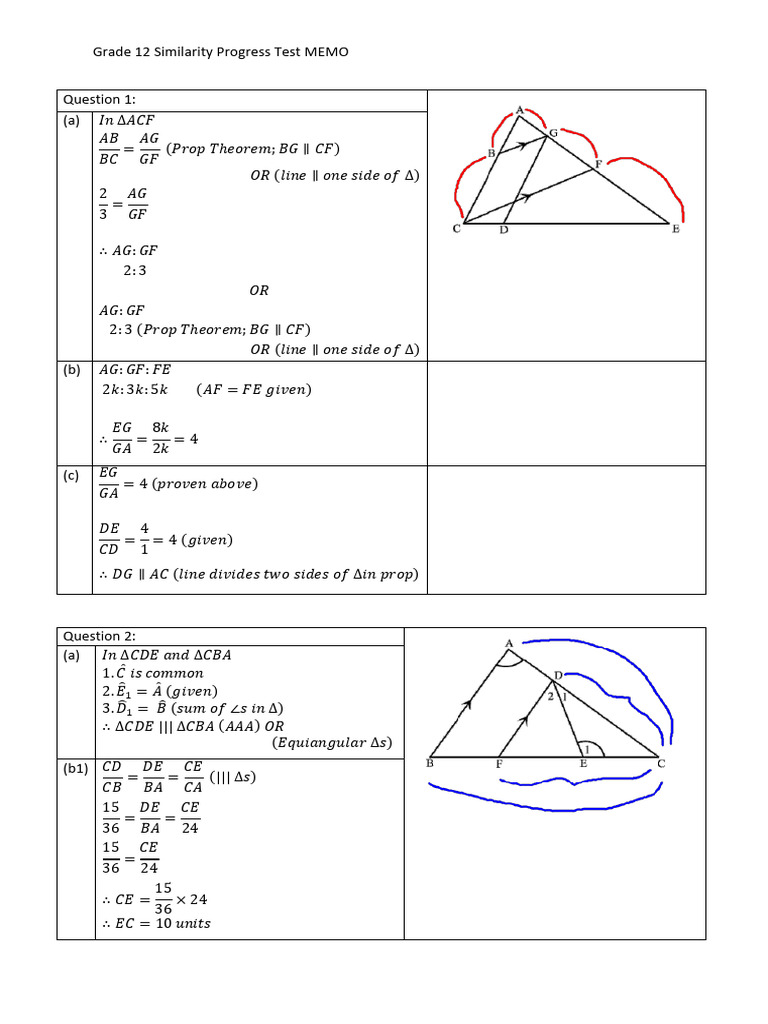 Gr12 Similarity Progress Test MEMO | PDF